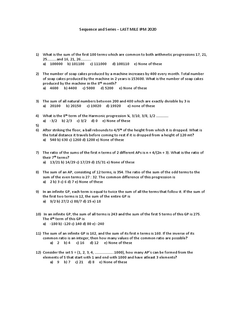 Sequence and Series Last Mile | PDF | Summation | Algebra