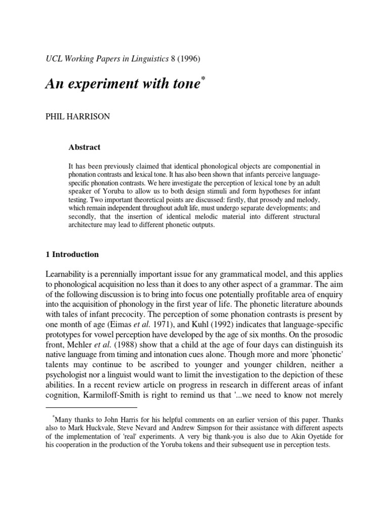 An Experiment With Tone: UCL Working Papers in Linguistics 8 (1996 ...