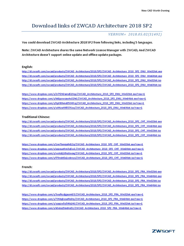 Links of ZWCAD Architecture 2018 SP2 | PDF | Online And Offline | Computing