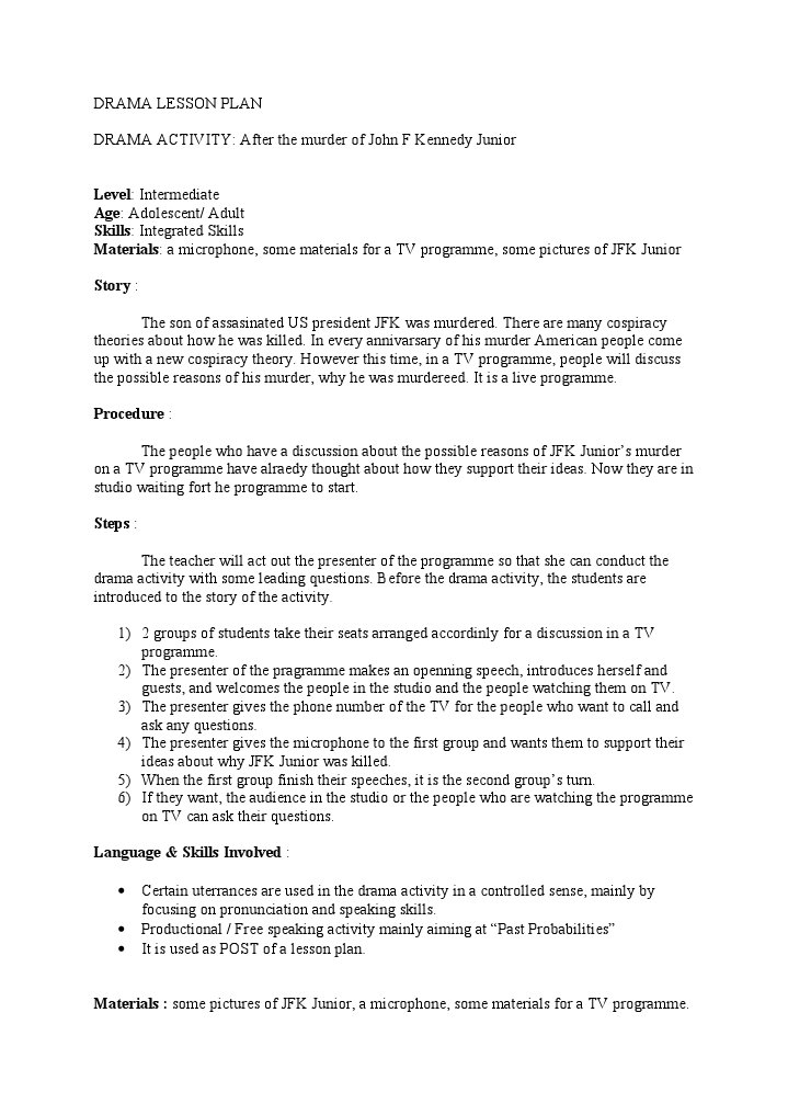Drama Lesson Plan | PDF | John F. Kennedy | Lesson Plan