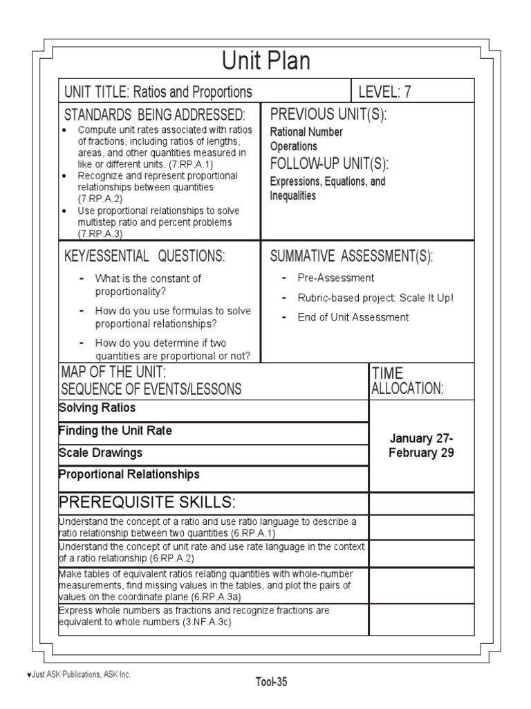 Unit Plan Template 21 | PDF | Ratio | Cognition