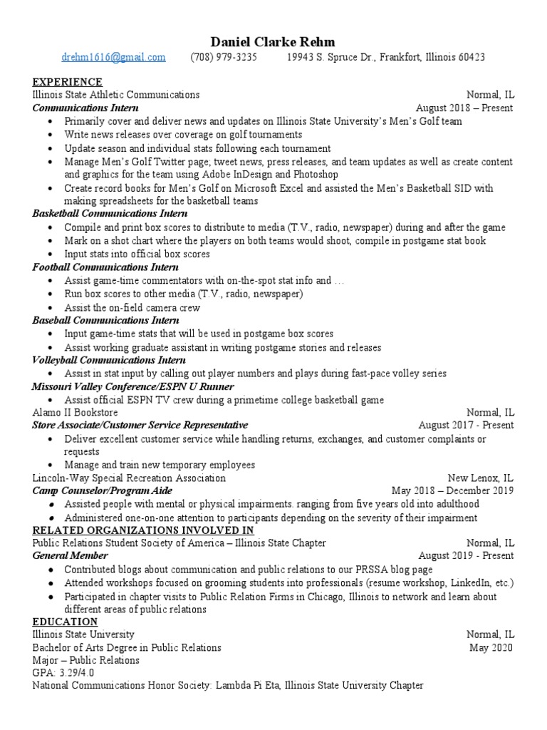 Daniel Rehm - Resume | PDF | News | Mass Media