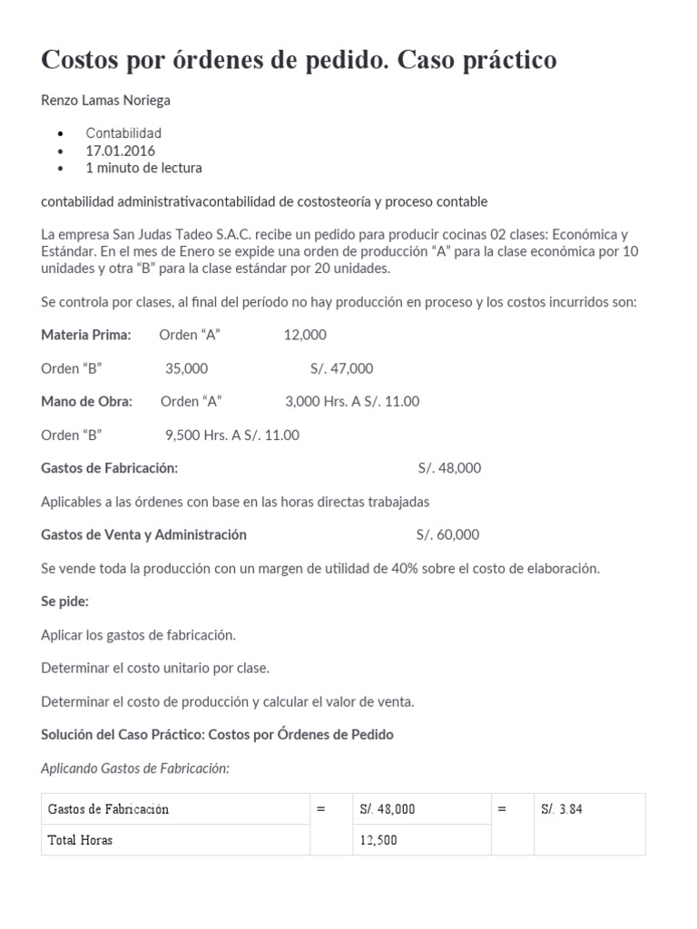 Costos Por Órdenes de Pedido | PDF | Costo | Contabilidad