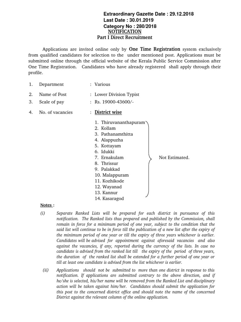 KPSC Lower Division Typist Notification PDF | PDF | Identity Document ...