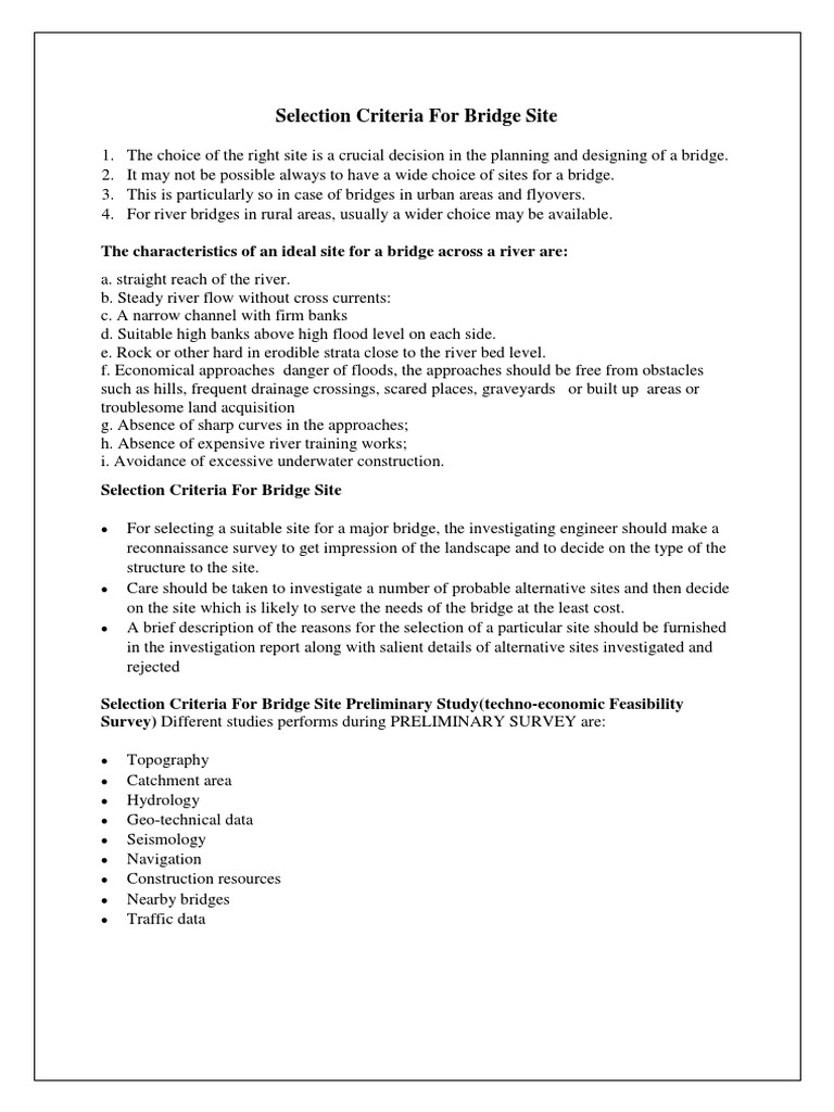 Selection Criteria For Bridge Site | PDF
