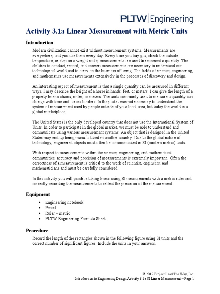 Activity 3.1a Linear Measurement With Metric Units | PDF | Measurement ...