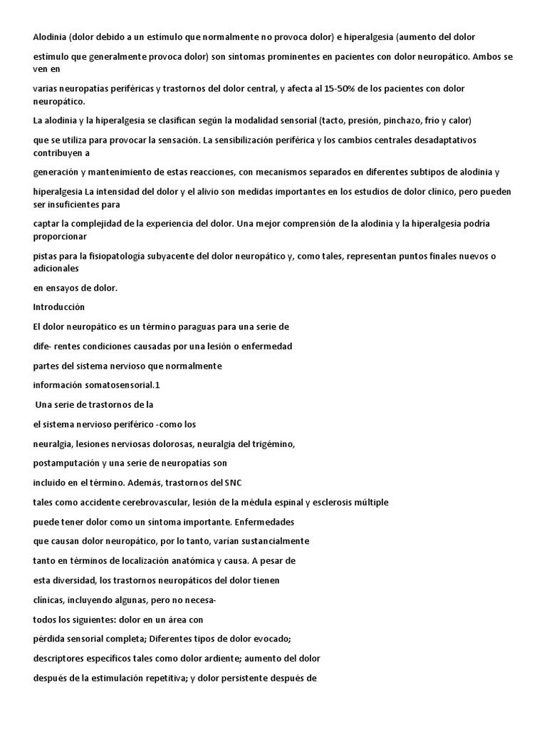 Alodinia Revisión 1 | PDF | Dolor | Sistema nervioso