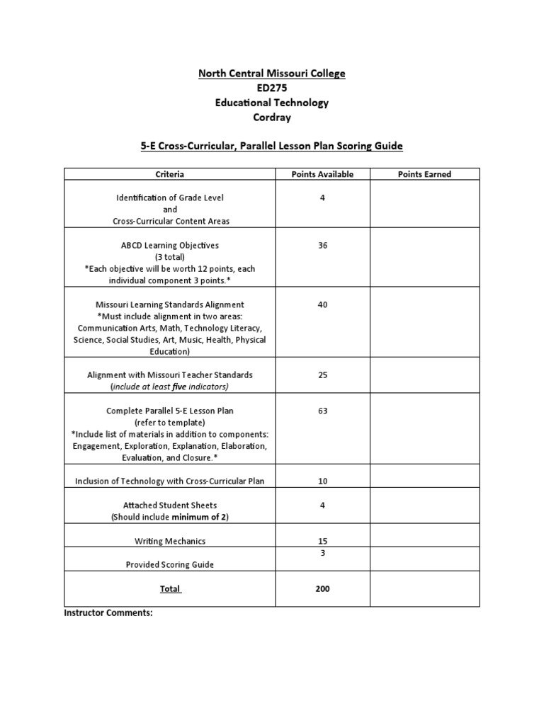 5-E Cross Curricular Parallel Lesson Plan Template 1 | PDF | Microsoft ...