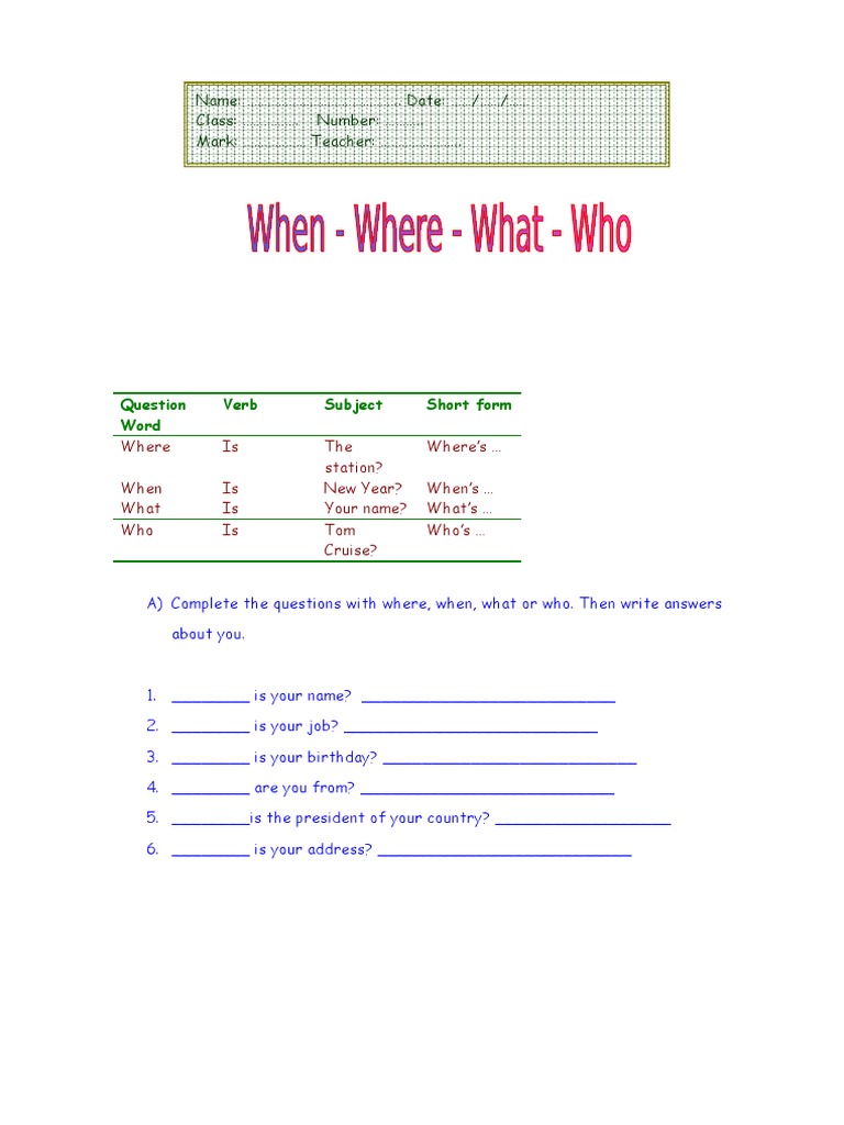 Name: .. Date: / / Class: . Number: .. Mark: Teacher: . | PDF