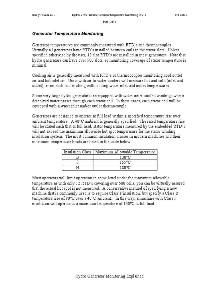 Generator Temperature Monitoring Overview | PDF | Technology & Engineering