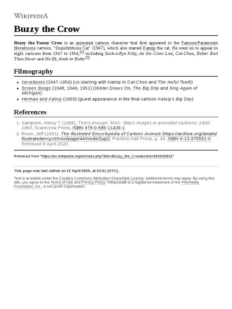 Buzzy The Crow: Filmography | PDF