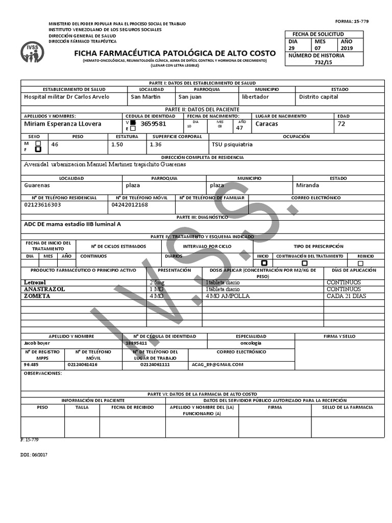 Formato IVSS-2 Miriam Llovera | PDF | Especialidades Medicas | Medicina ...
