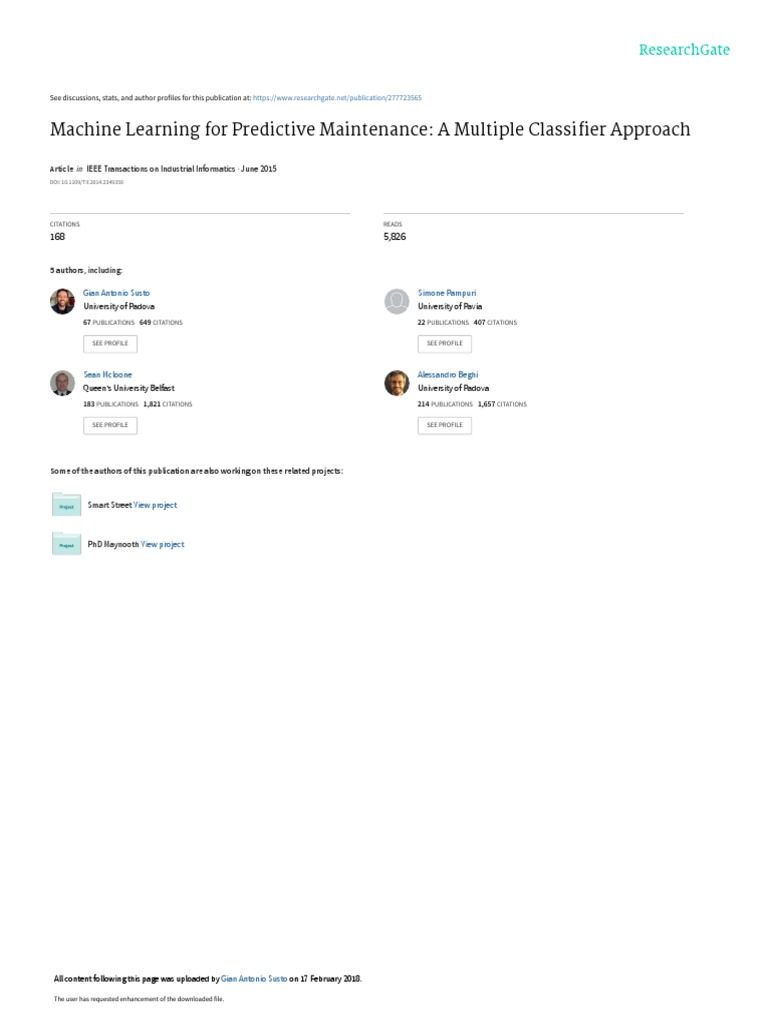Machine Learning For Predictive Maintenance A Multiple Classifier Approach | PDF | Statistical ...