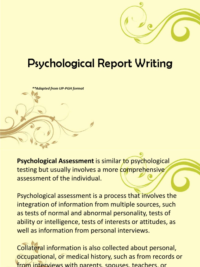 Psychological Report Writing: Adapted From UP-PGH Format | PDF | Mental ...