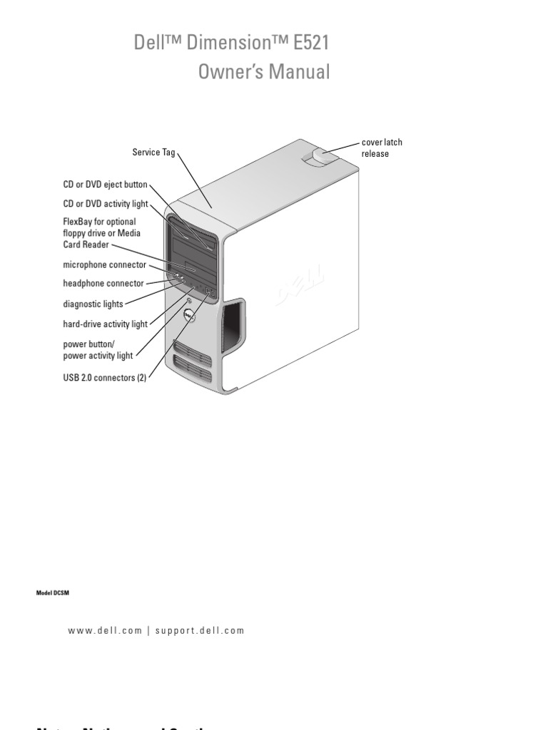 Dell™ Dimension™ E521 Owner's Manual: Model DCSM | PDF | Dvd | Compact Disc