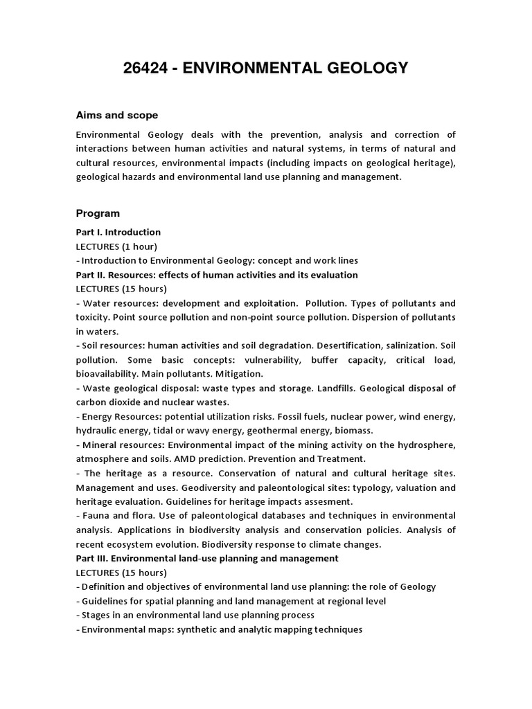 Overview of Environmental Geology | PDF | Human Impact On The ...