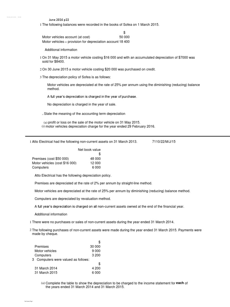 Practice Questions Sheet | PDF | Depreciation | Fixed Asset