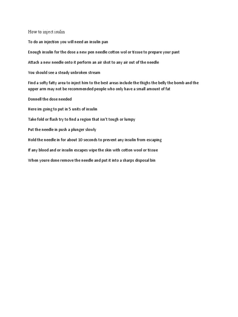 A Step-by-Step Guide to Properly Administering Insulin Injections | PDF