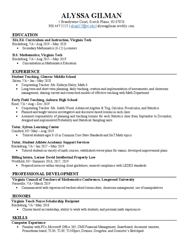 Gilman Resume 2020 | PDF