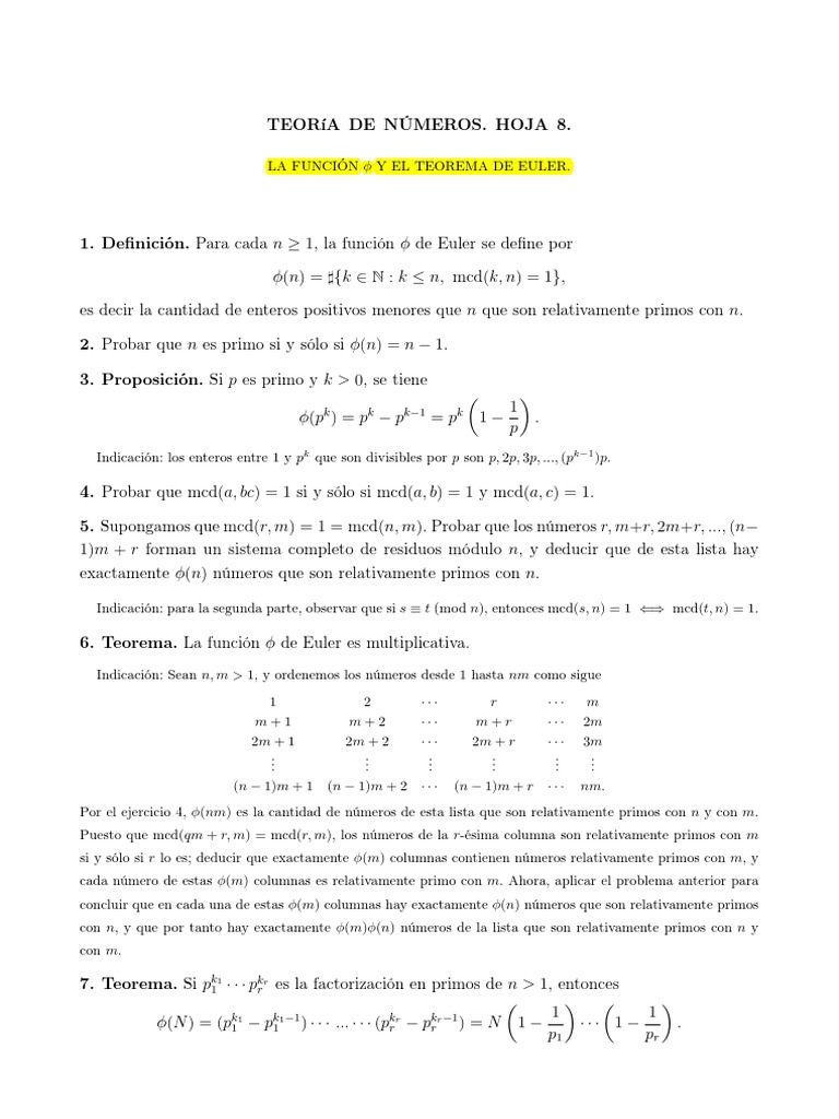 Teorema de Euler | PDF | Teoría de los números | Matemáticas discretas
