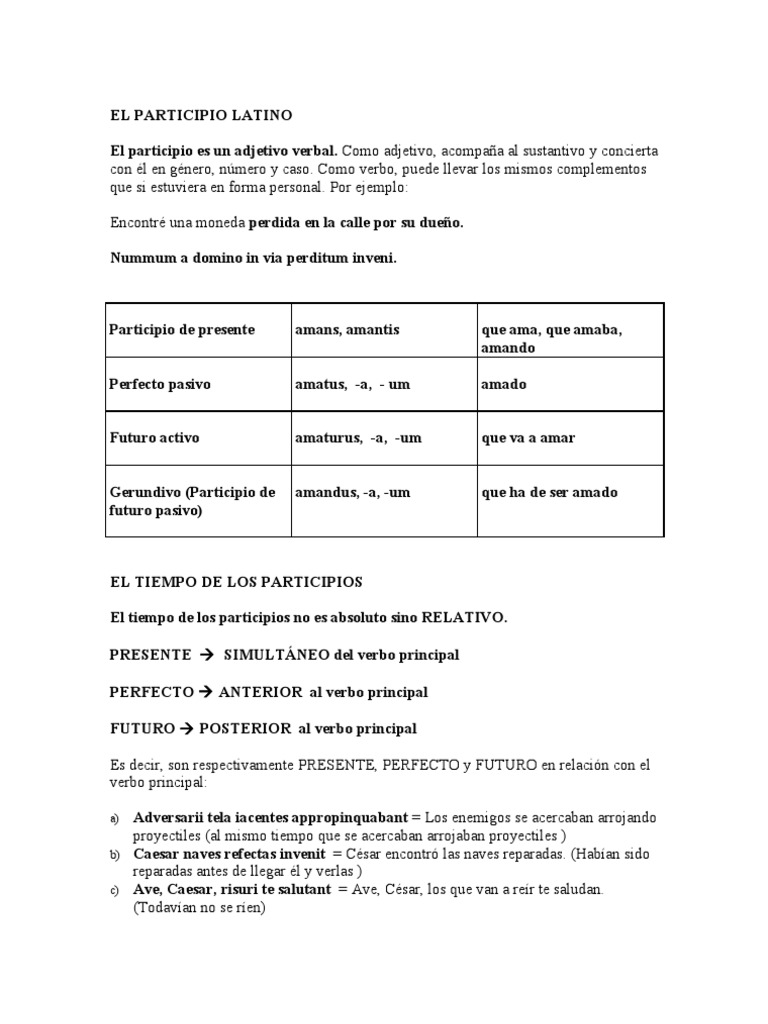 EL PARTICIPIO LATINO | Verbo | Unidades Semánticas