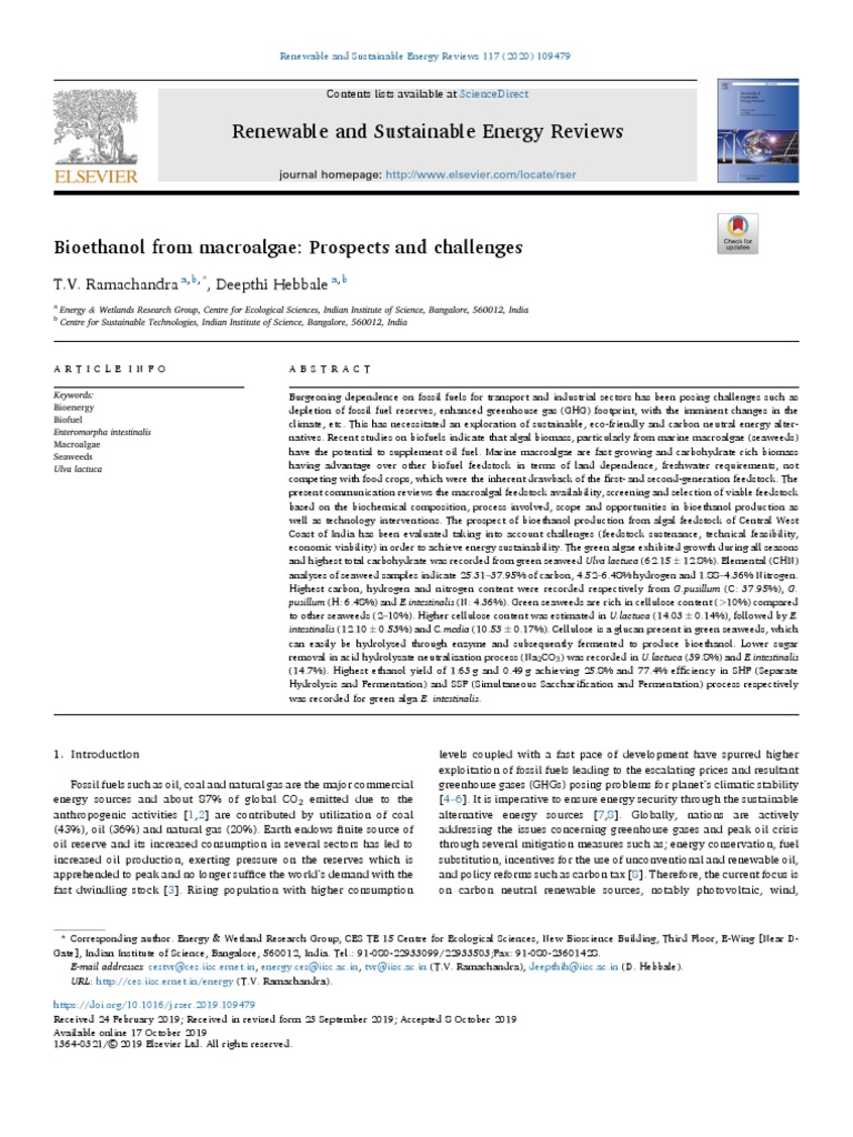 Bioethanol From Macroalgae Prospect and Challenges | PDF | Algae Fuel ...