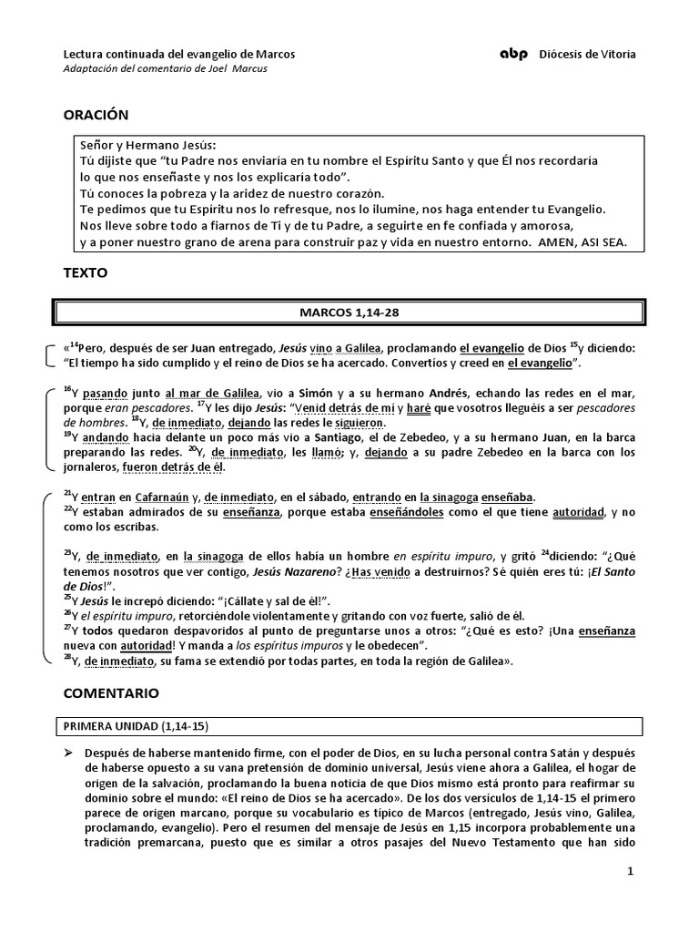 Marcos 1 14 28 | PDF | Demonios | Evangelio de Marcos