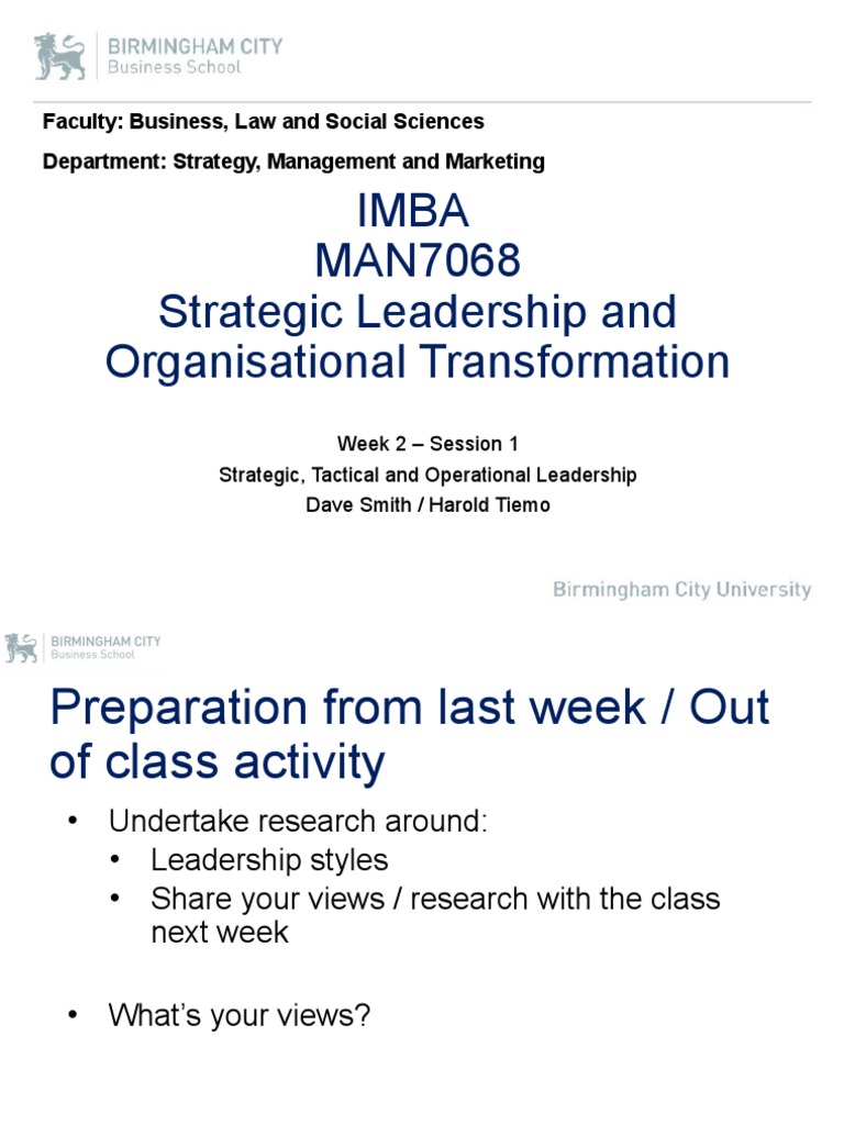 Strategic, Tactical and Operational Leadership | PDF | Leadership ...