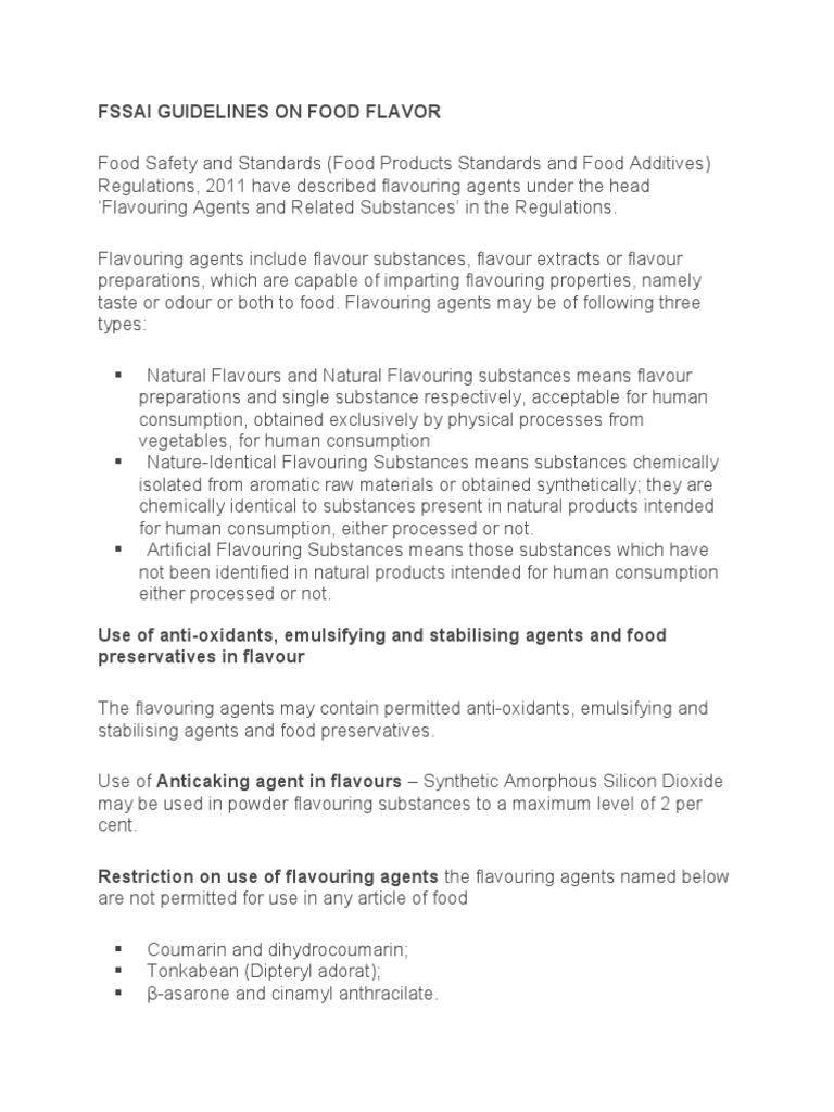 Fssai Guidelines On Food Flavor | PDF | Flavor | Sucrose