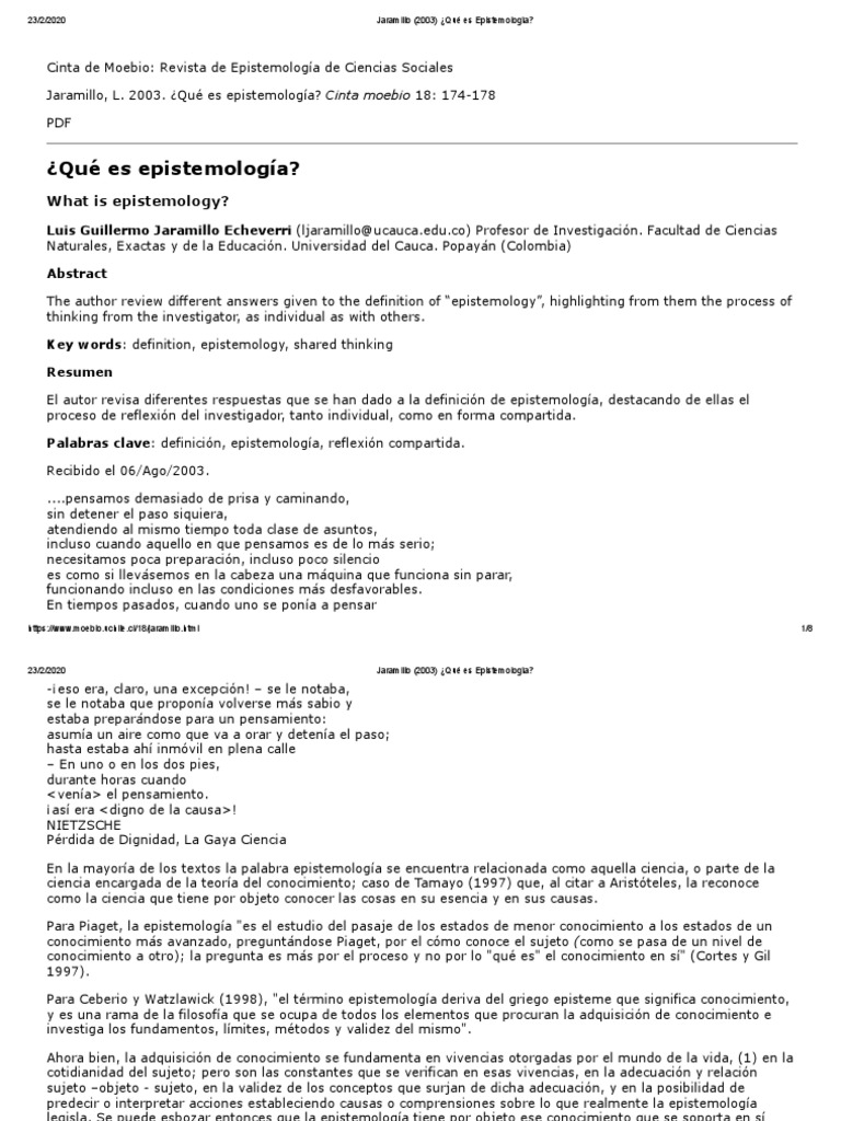 Jaramillo (2003) ¿Qué Es Epistemología | PDF | Karl Popper | Conocimiento