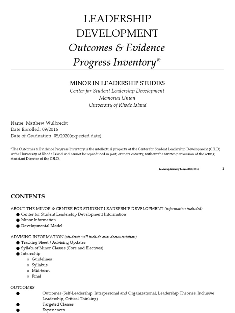 Leadership Inventory Matthew Wulbrecht | PDF | Leadership | Behavior ...