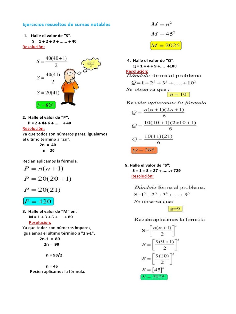 Ejercicios Resueltos de Sumas Notables | PDF