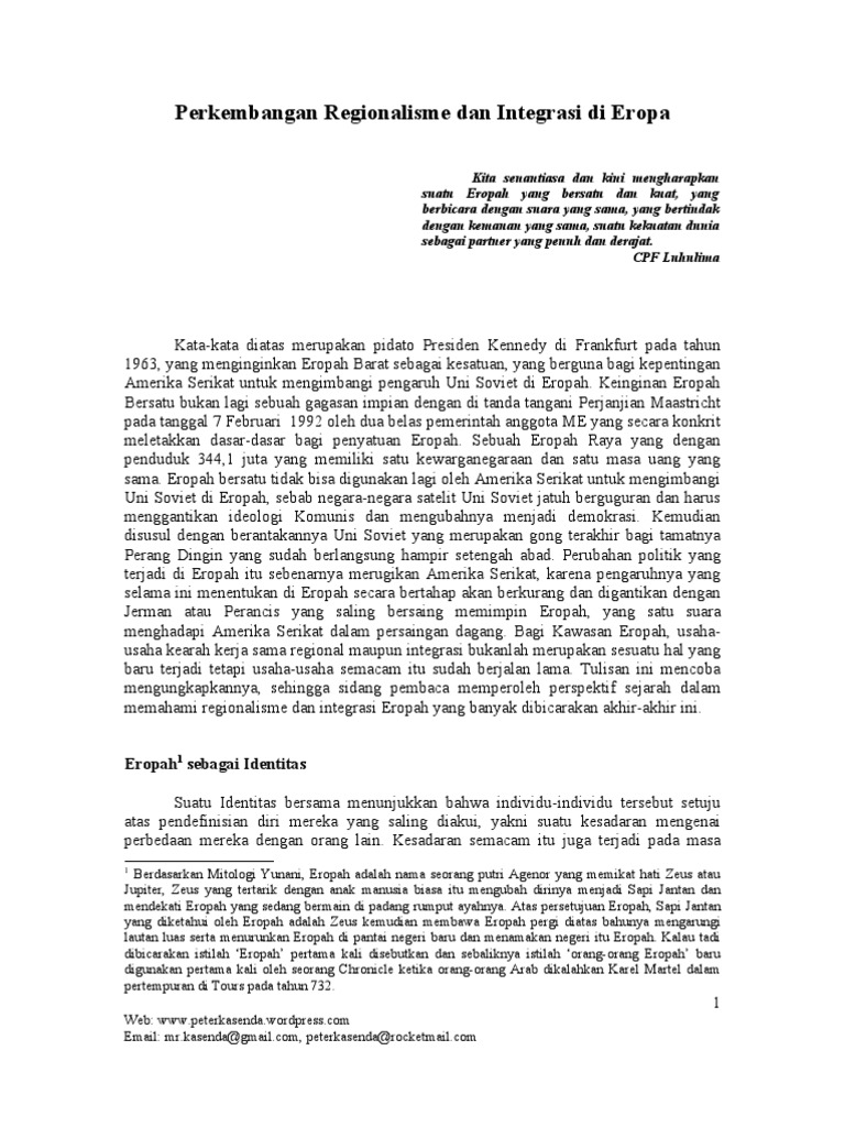 Regionalisme dan Integrasi Eropa | PDF | Perjalanan | Sejarah