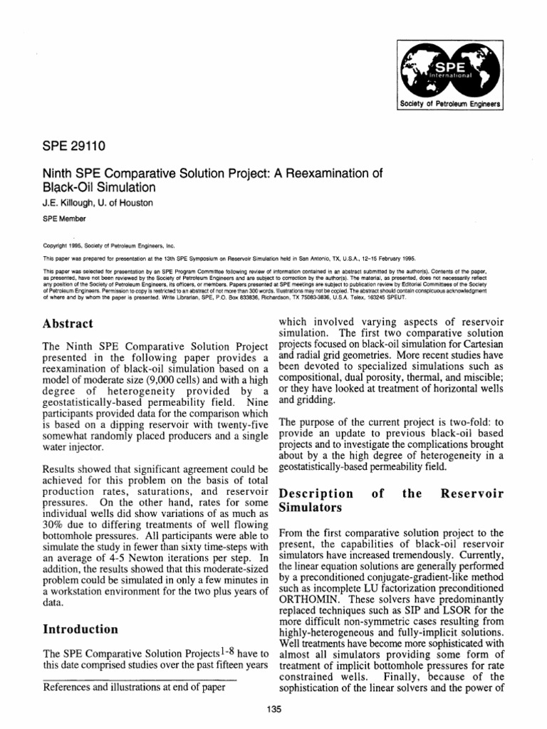 SPE 29110 Ninth SPE Comparative Solution Project: A Reexamination of ...