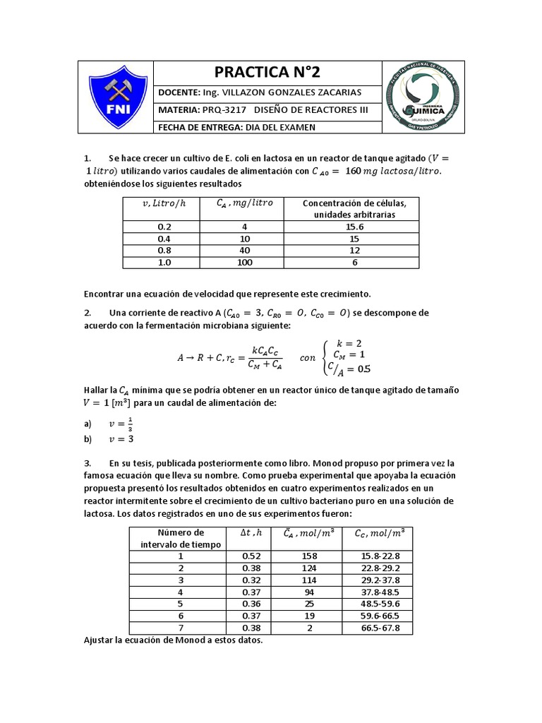 PRACTICA N°2 de Reactores 3 | PDF | Reactor Quimico | Química