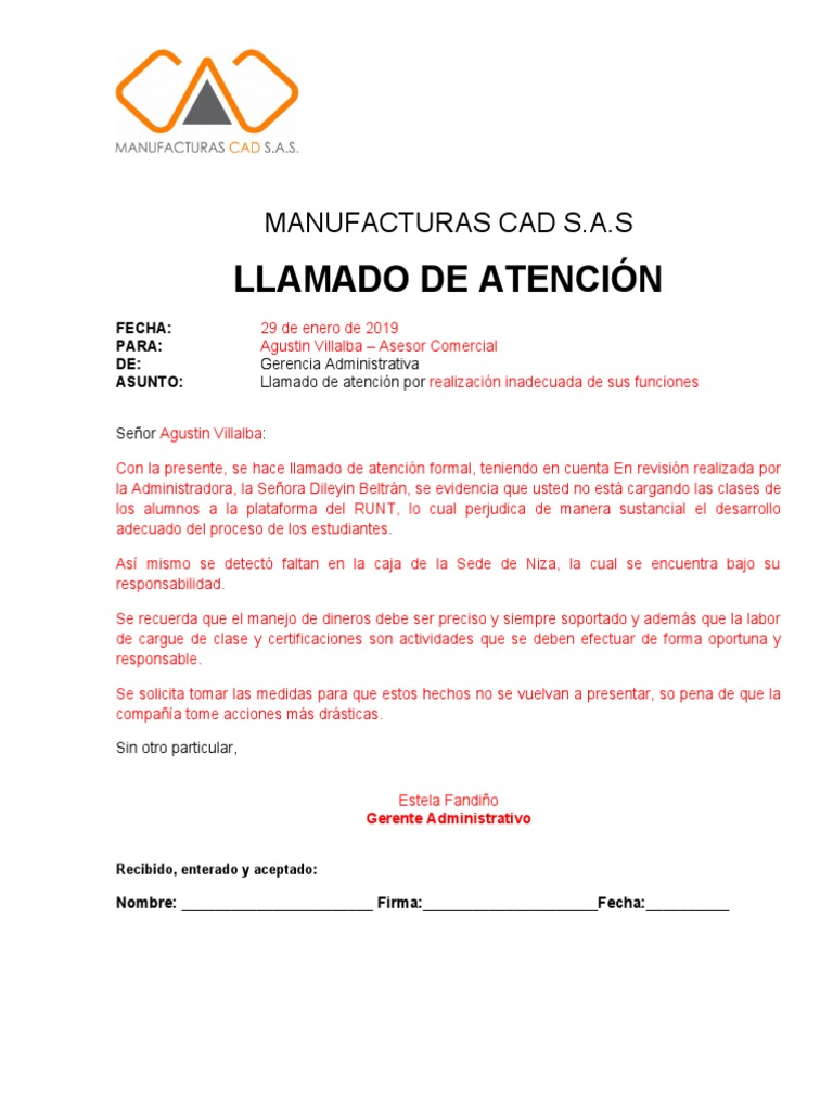 Modelo Llamado de Atencion | PDF