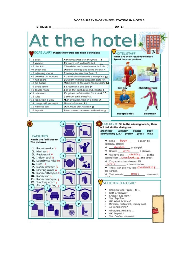 VOCABULARY WORKSHEET - Hotel Rooms and Services | PDF