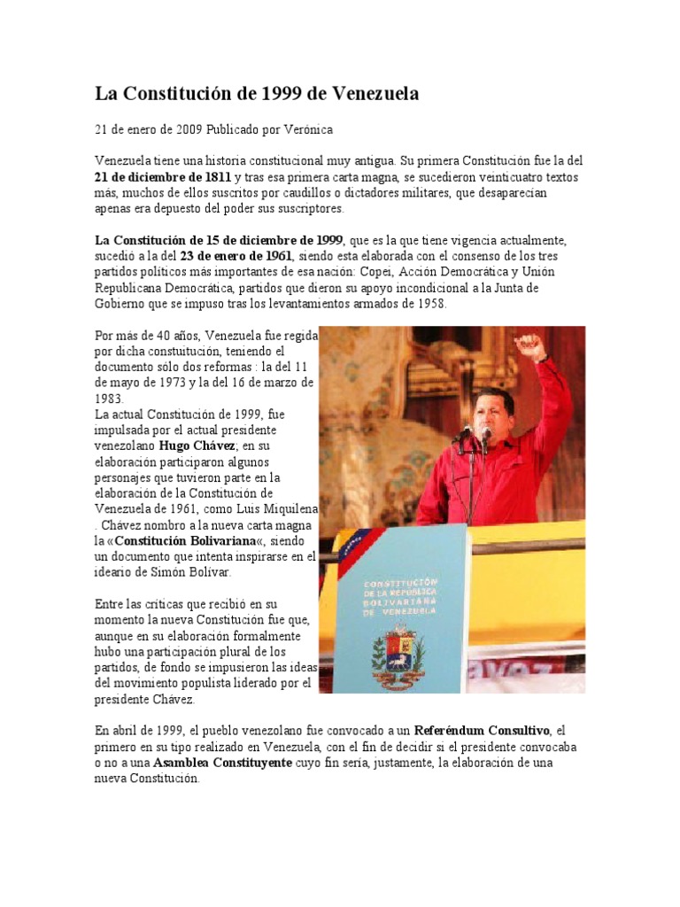 Constitución de Venezuela 1999: Análisis y Contexto | PDF | Hugo Chavez ...