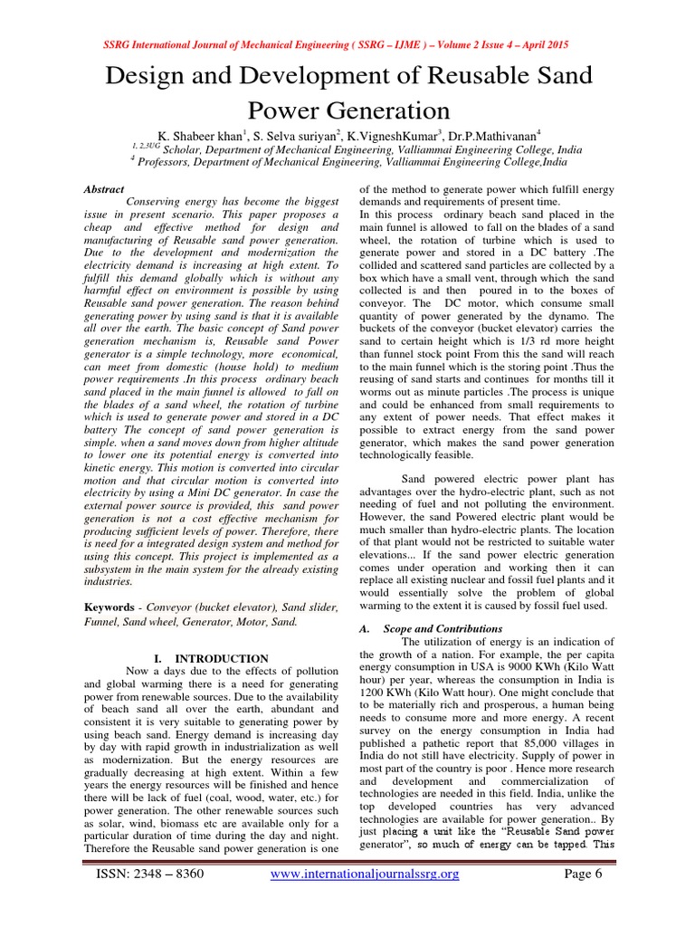 Design and Development of Reusable Sand Power Generation | PDF ...