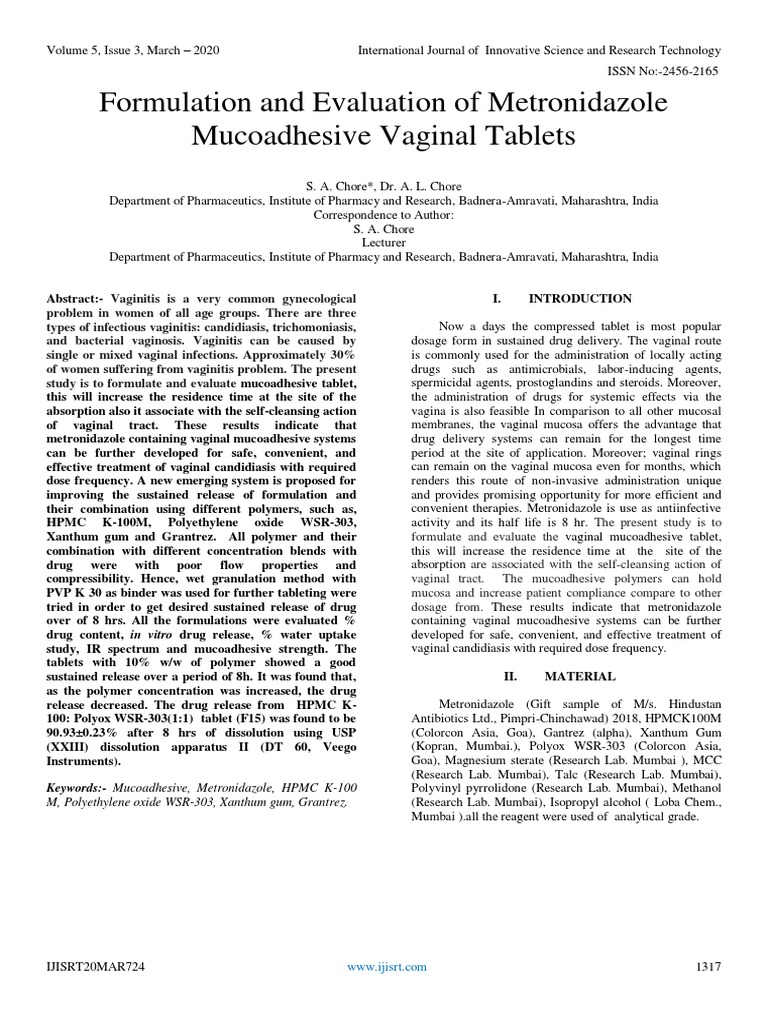 Formulation And Evaluation Of Metronidazole Pdf