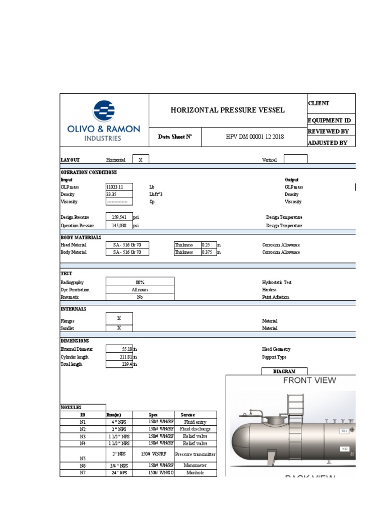 Horizontal Pressure Vessel: Client Equipment Id Reviewed by Data Sheet ...