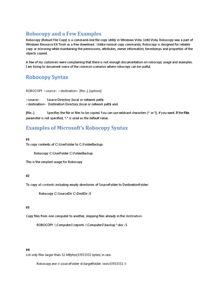 Robocopy and A Few Examples 2 | PDF | Computer File | Operating System Technology