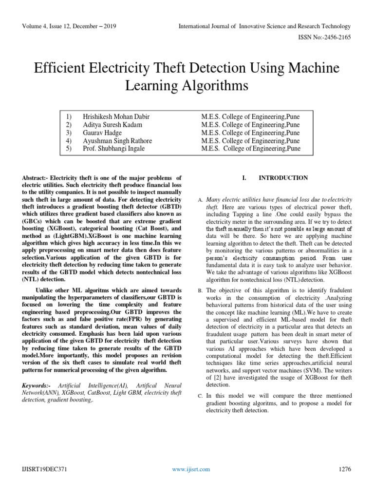Efficient Electricity Theft Detection Using Machine PDF | PDF | Artificial Intelligence ...