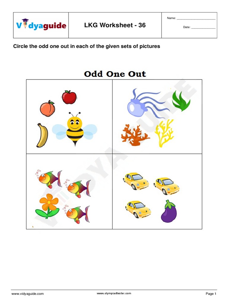 LKG Worksheet - 36: Circle The Odd One Out in Each of The Given Sets of ...