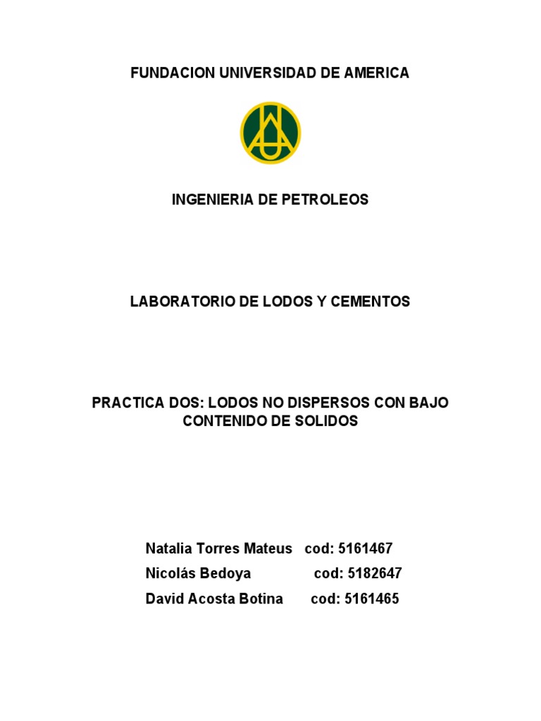 Estudio de Lodos No Dispersos en Petróleo | PDF | Filtración | Viscosidad