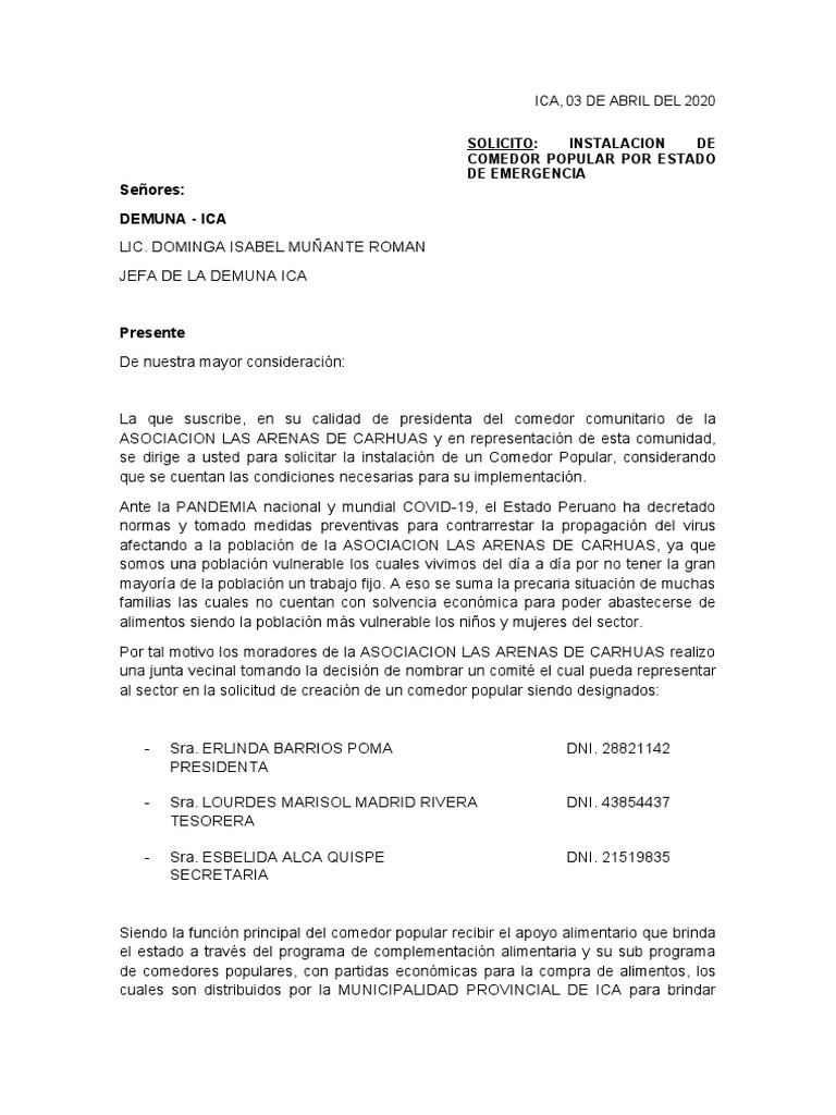 Solicitud Comedor | PDF