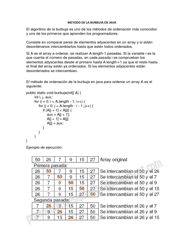 Ordenamiento de burbuja en Java | PDF | Algoritmos | Conceptos matemáticos