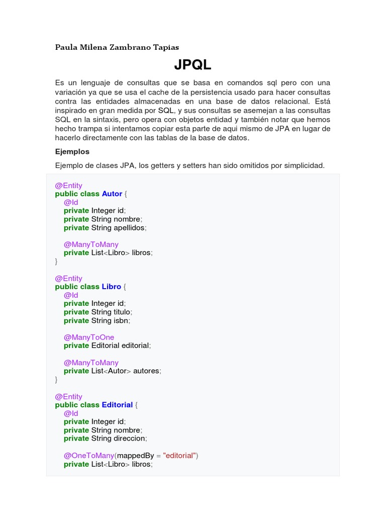 JPQL | PDF | SQL | Bases de datos