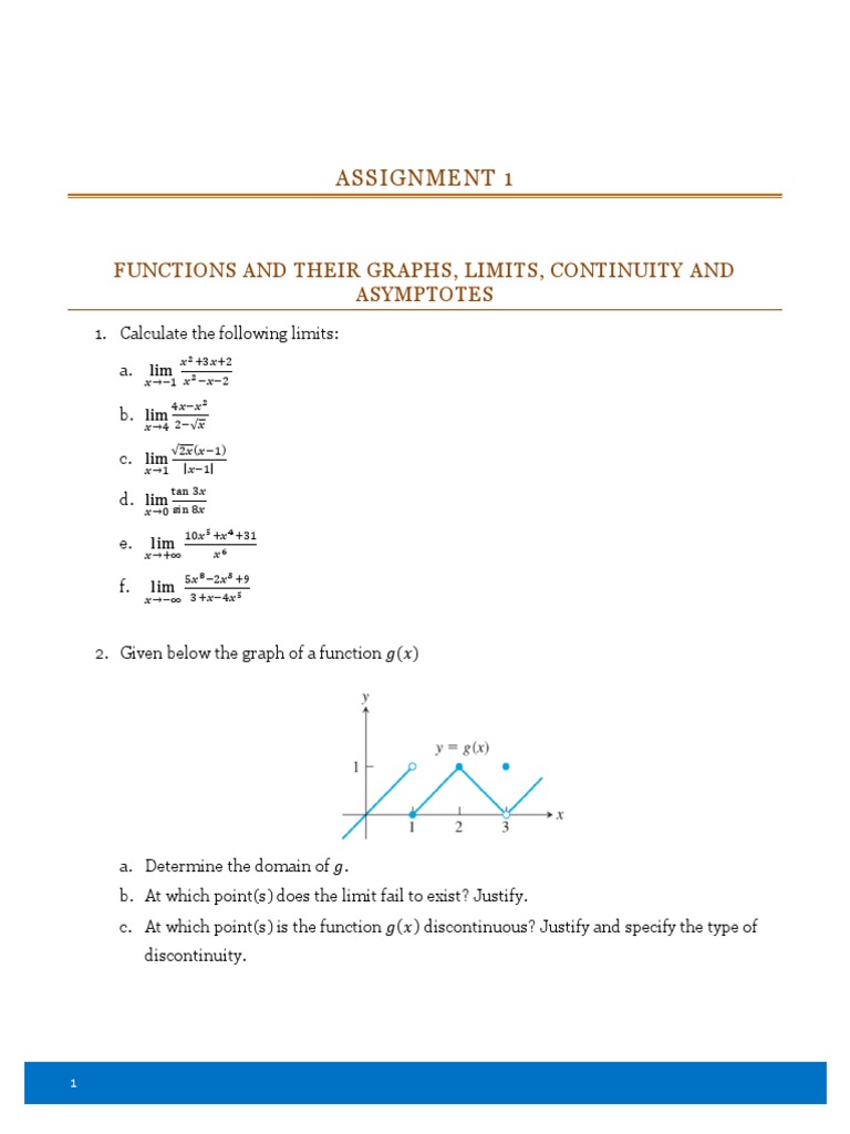 Assignment 1: Functions and Their Graphs, Limits, Continuity and ...