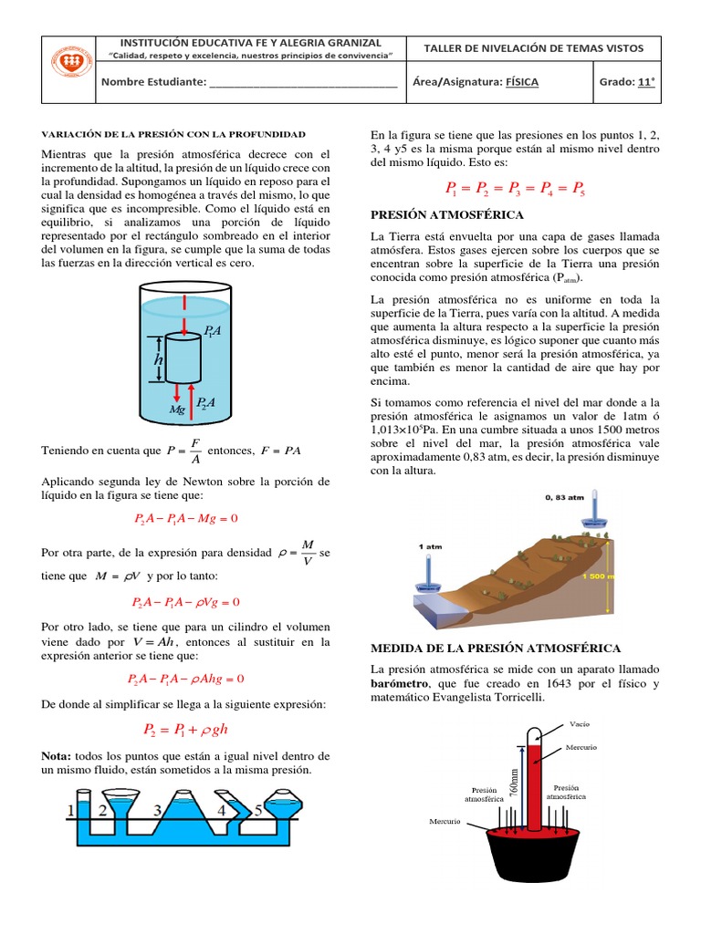 Taller sobre Presión Hidrostática | PDF | Presión | Líquidos